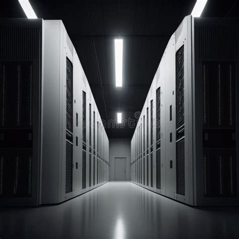 computer servers with lights in server farm created using generative