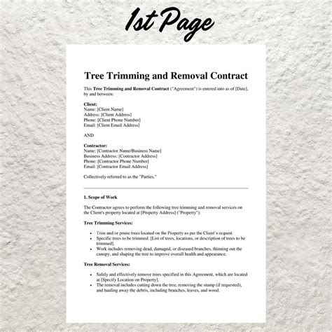 Tree Trimming Contract Template Editable Tree Removal Service Agreement Printable Tree Service