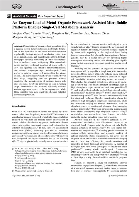 Pdf An Enzyme‐loaded Metal Organic Framework‐assisted Microfluidic Platform Enables Single