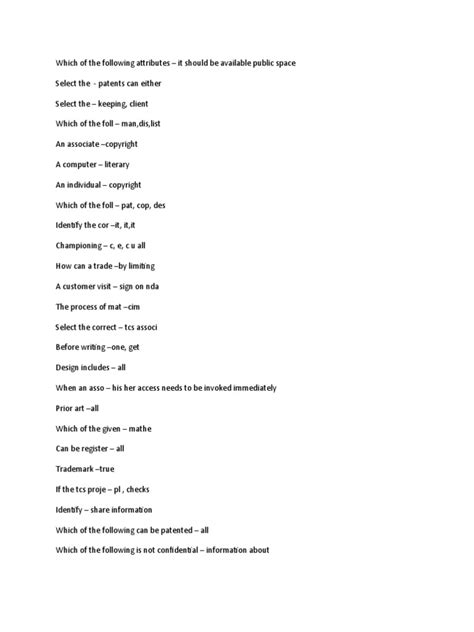 Basic Ip Awareness Tcs Answers Pdf Intellectual Property Prior Art