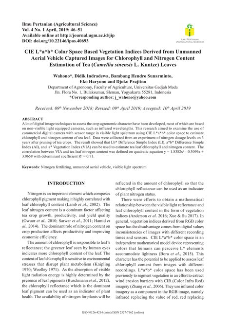 Pdf Cie Lab Color Space Based Vegetation Indices Derived From Unmanned Aerial Vehicle