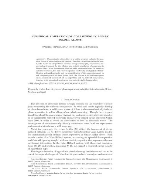 Pdf Numerical Simulation Of Coarsening In Binary Solder · Tains The