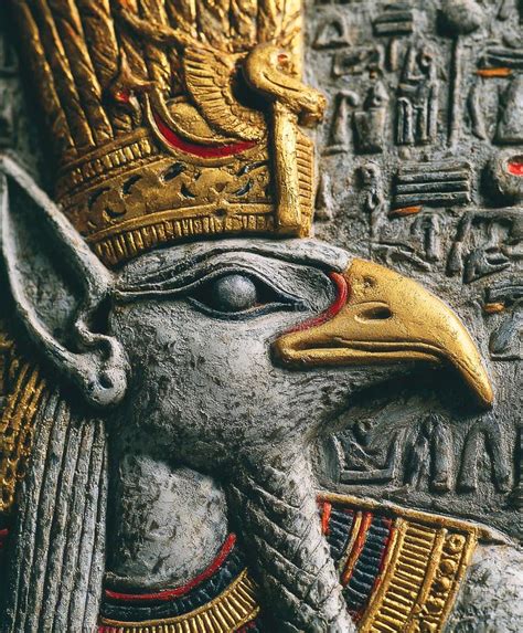 Ancient Relief Of Horus Falcon Headed Man Wearing The Pschent Is One