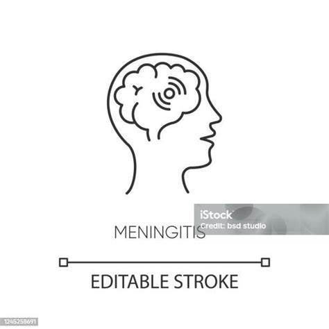 수막염 픽셀 완벽한 선형 아이콘입니다 얇은 라인 사용자 정의 그림입니다 수막 구균 질환 위험한 수막 염증 윤곽 기호 벡터 절연 윤곽선 도면 편집 가능한 스트로크 수막염에
