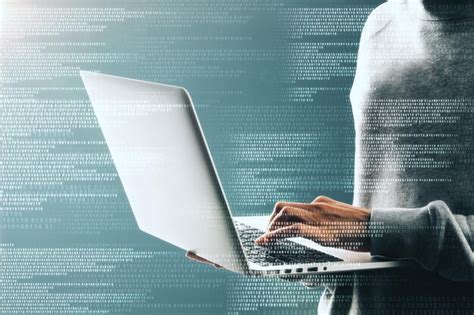 Premium Photo Side View And Close Up Of Hacker Using Laptop With