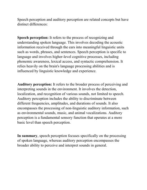 speech vs auditory perception key differences