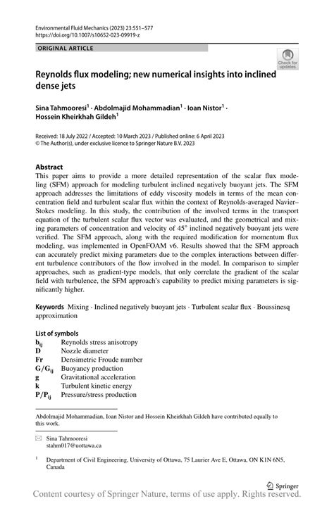 Reynolds Flux Modeling New Numerical Insights Into Inclined Dense Jets