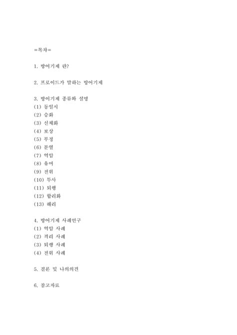 방어기제 종류와 설명 및 방어기제 사례분석 및 나의의견 방어기제 연구보고서 사회과학