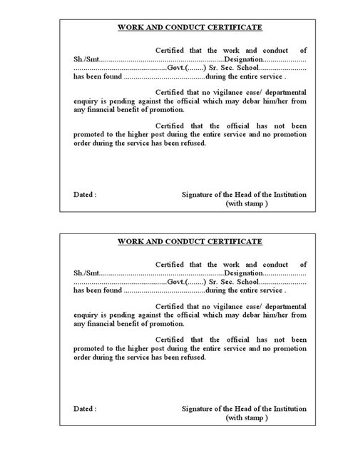 Work And Conduct Certificate Pdf