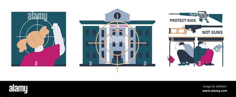 Gun Control Set Second Amendment Ban Weapon Regulations Law Movement Firearm Violence Mass