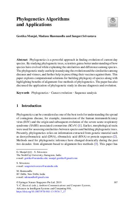 Pdf Phylogenetics Algorithms And Applications