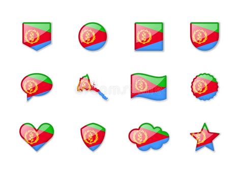 Eritrea Set Of Shiny Flags Of Different Shapes Stock Vector Illustration Of Round Country