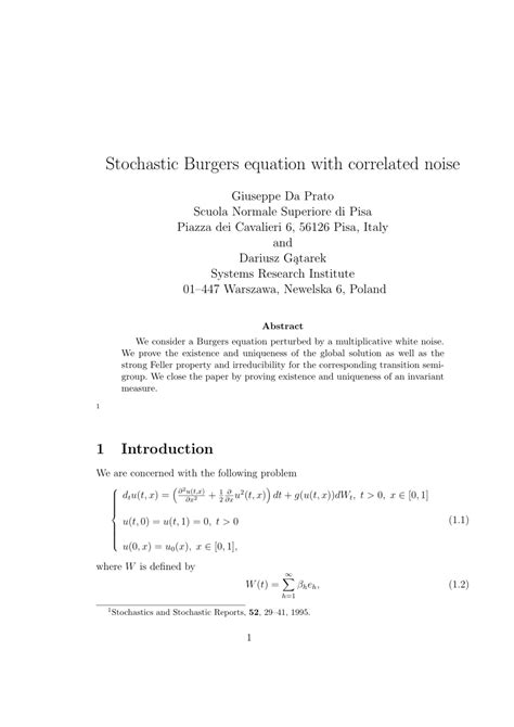 Pdf Stochastic Burgers Equation With Correlated Noise
