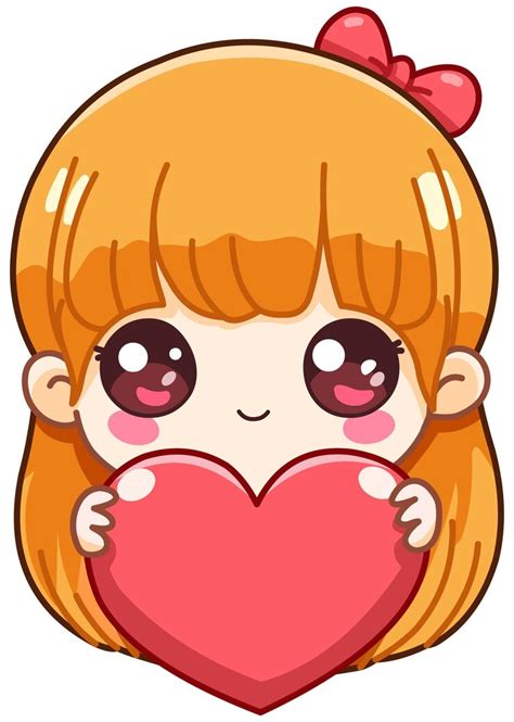 Una Niña Linda Con Un Gran Corazón Al Estilo Chibi Vector Premium