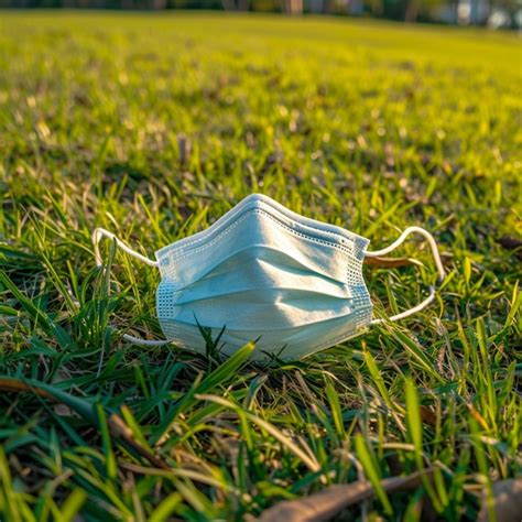 Premium Photo Environmental Impact Disposable Face Mask On Grass