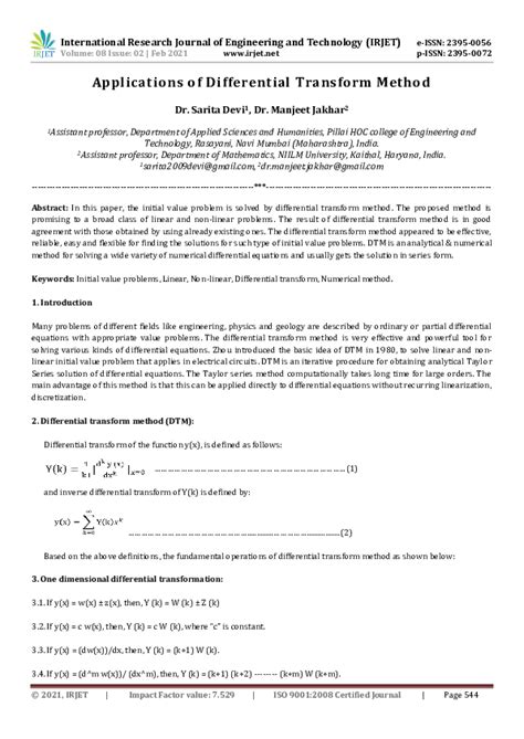 Pdf Applications Of Differential Transform Method