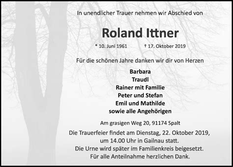 Traueranzeigen Von Roland Ittner Trauernnde