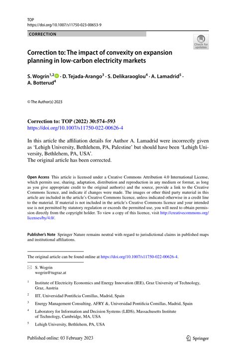 Pdf Correction To The Impact Of Convexity On Expansion Planning In Low Carbon Electricity Markets