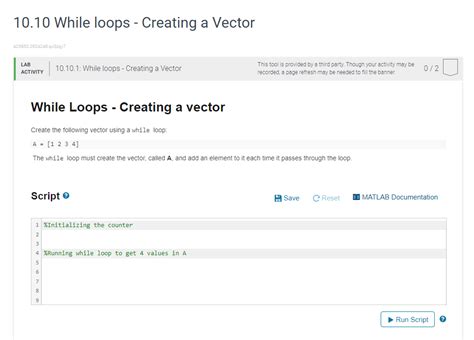 Solved 1010 While Loops Creating A Vector Lab 10101