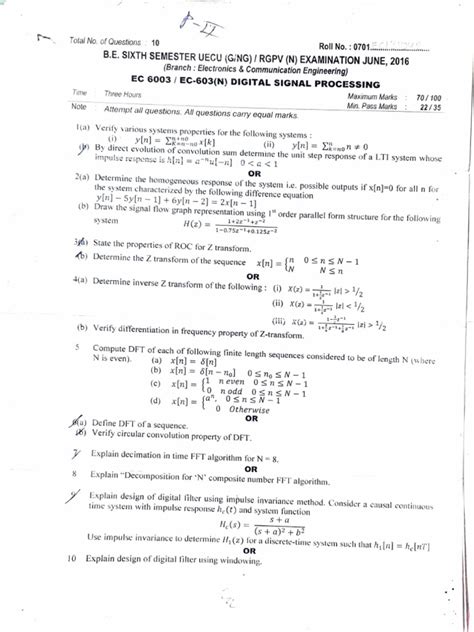 Dsp Previous Papers Pdf Discrete Fourier Transform Convolution