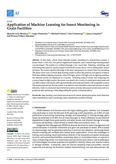 Pdf Application Of Machine Learning For Insect Monitoring In Grain Facilities