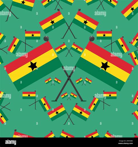 Vector Illustration Of Pattern Ghana Flags And Green Colors Background