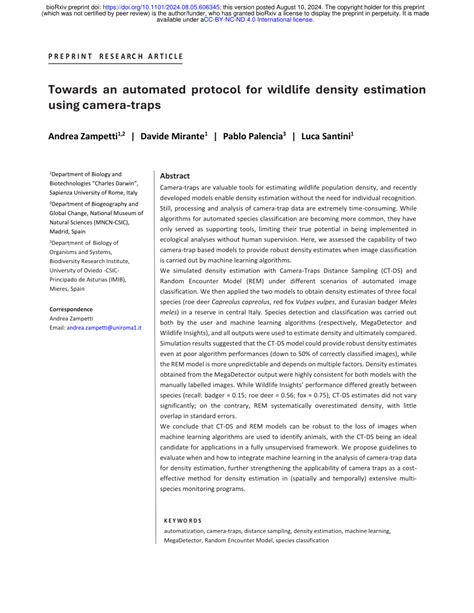 Pdf Towards An Automated Protocol For Wildlife Density Estimation Using Camera Traps
