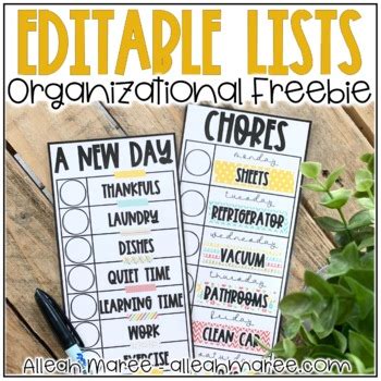 Editable Lists FREEBIE By Alleah Maree TPT