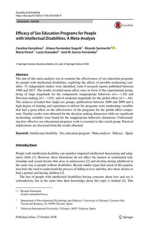 Pdf Efficacy Of Sex Education Programs For People With Intellectual