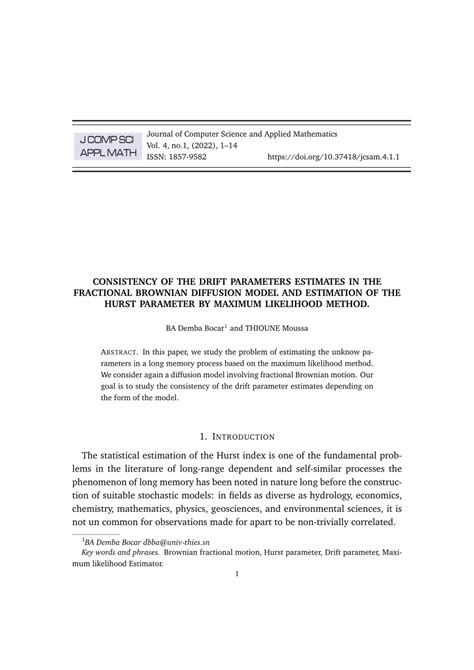 Pdf Consistency Of The Drift Parameters Estimates In The Fractional