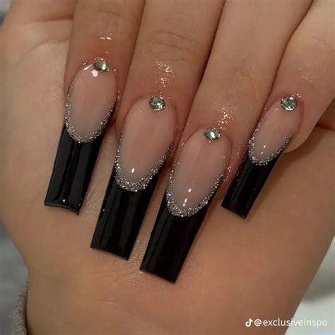 Black French Tips Nail Inspo Gel Nails Acrylic Nails Coffin Short