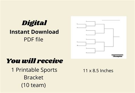 10 Team Tournament Bracket Sports Bracket Printable Sports Brackets
