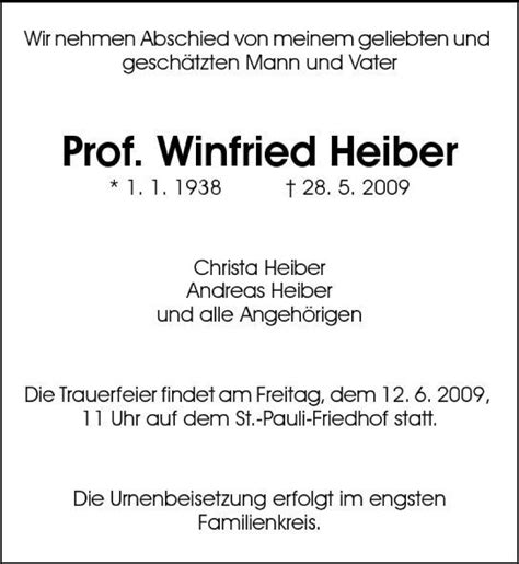 Traueranzeigen Von Prof Winfried Heiber Trauer Anzeigende
