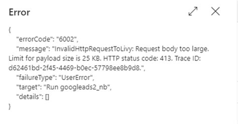 invalidrequesttolivy request body too large limit payload to livy