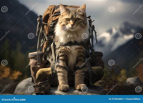 Cat Equipped With Hiking Boots And A Backpack Beautiful Nature Wonder