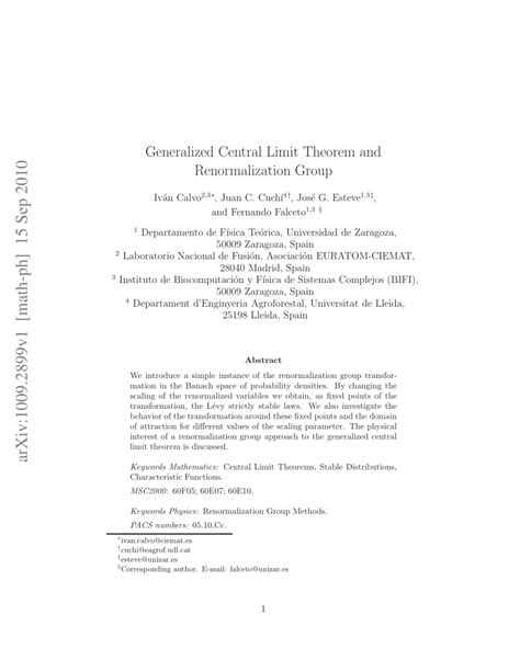 Pdf Generalized Central Limit Theorem And Renormalization Group