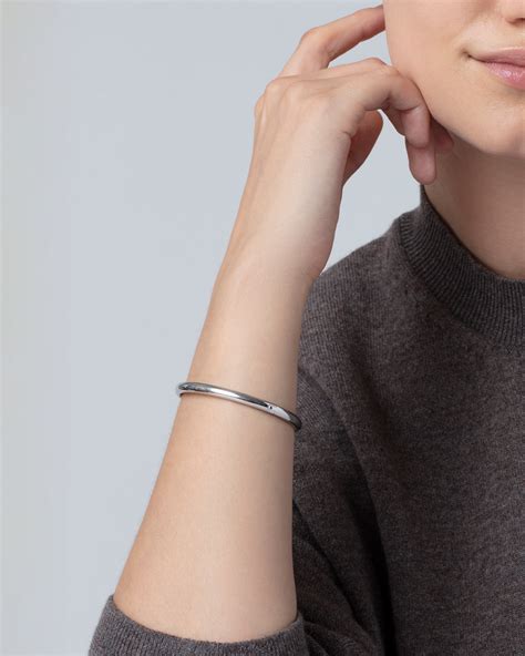Remi Bangle Platinum Plated Steel Silver Bangle Bracelet Slim Gia
