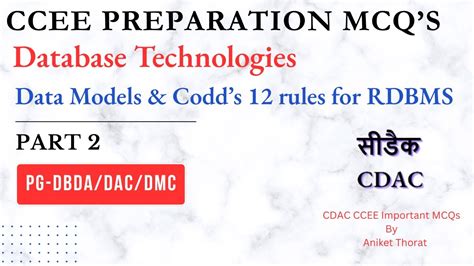 Cdac Ccee Preparation Mcqs Dbt Data Models And Codds 12 Rules For Rdbms Part 2 Youtube