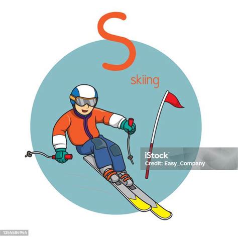 알파벳 문자 S 어퍼 케이스 또는 어린이 학습 연습 Abc를위한 대문자와 스키의 벡터 그림 일러스트레이션에 대한 스톡 벡터 아트