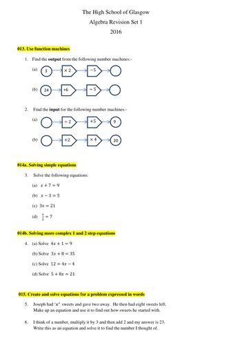 Algebra Revision Teaching Resources