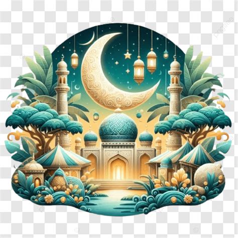 배경없이 달빛 축복 Eid 무바라크 Eid 무바라크 이슬람 사원 달빛 예술 Png 일러스트 및 이미지 에 대한 무료