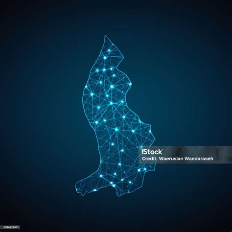 리히텐슈타인 지도 기하학적 메쉬 다각형 조명입니다 비즈니스 와이어 프레임 메쉬 구체 비행 파편 블루 구조 스타일 0명에 대한