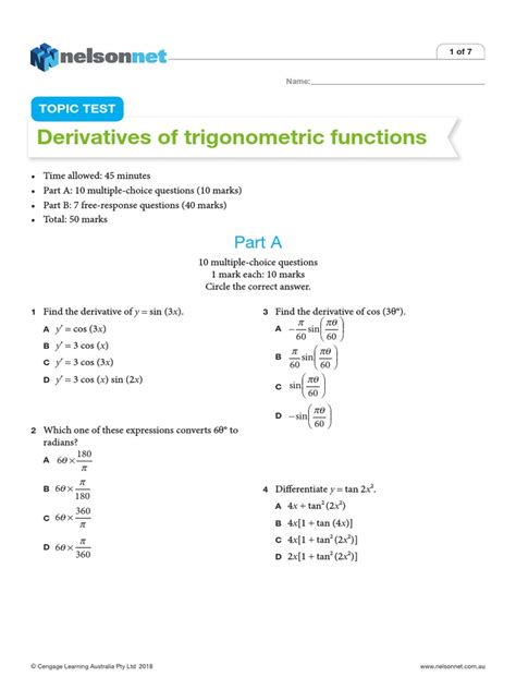Derivatives Of Trig Functions Tt Pdf Mathematical Analysis
