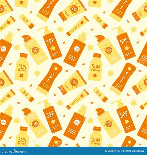 Sunscreens Seamless Pattern Tubes And Bottles Of Sunscreen Products