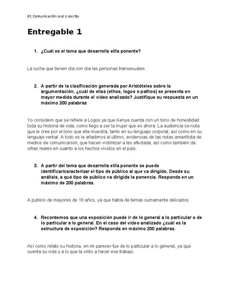 Entregable 1 B1 Comunicación Oral Y Escrita Entregable 1 1 ¿cuál Es
