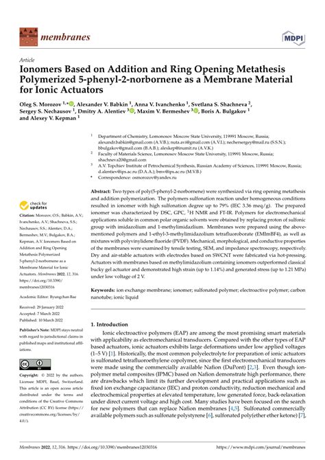 Pdf Ionomers Based On Addition And Ring Opening Metathesis Polymerized 5 Phenyl 2 Norbornene