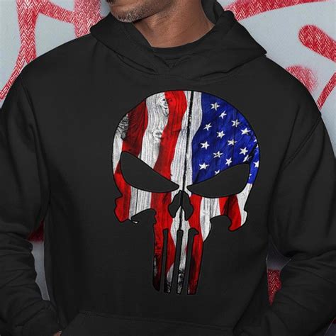Punisher Skull Military American Flag Us Hoodie Mazezy