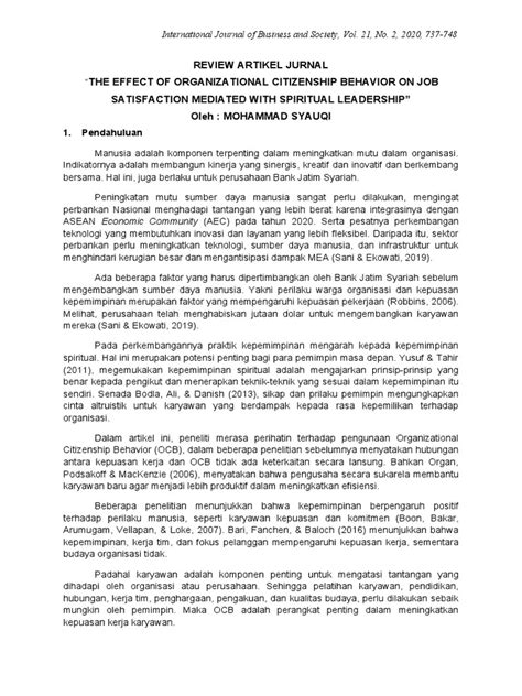Review Artikel Jurnal The Effect Of Organizational Citizenship Behavior On Job Satisfaction