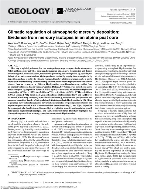 Pdf Climatic Regulation Of Atmospheric Mercury Deposition Evidence