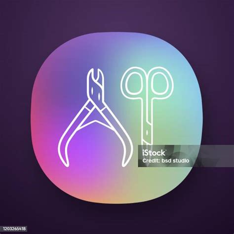 손톱 가위와 매니큐어 니퍼 응용 프로그램 아이콘 Ui Ux 사용자 인터페이스 웹 또는 모바일 응용 프로그램입니다 페디큐어 도구 벡터 격리 그림입니다 바디 케어 위생 액세서리